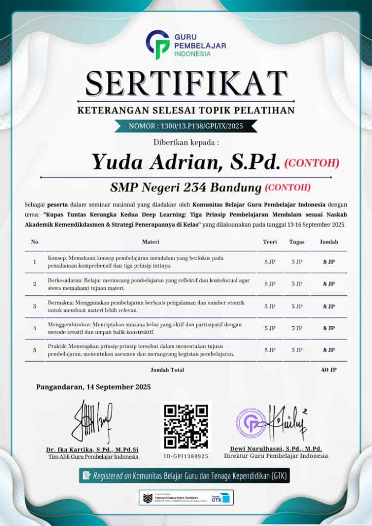 Pelatihan Pendidikan Nasional Ber-Sertifikat 40 JP – Guru Pembelajar ...